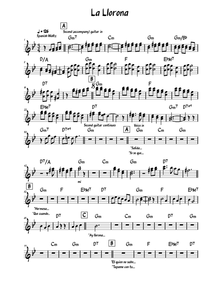 La Llorona – Mexican Folk Songs La Llorona FULL SHEET 2guitars-vocal ...