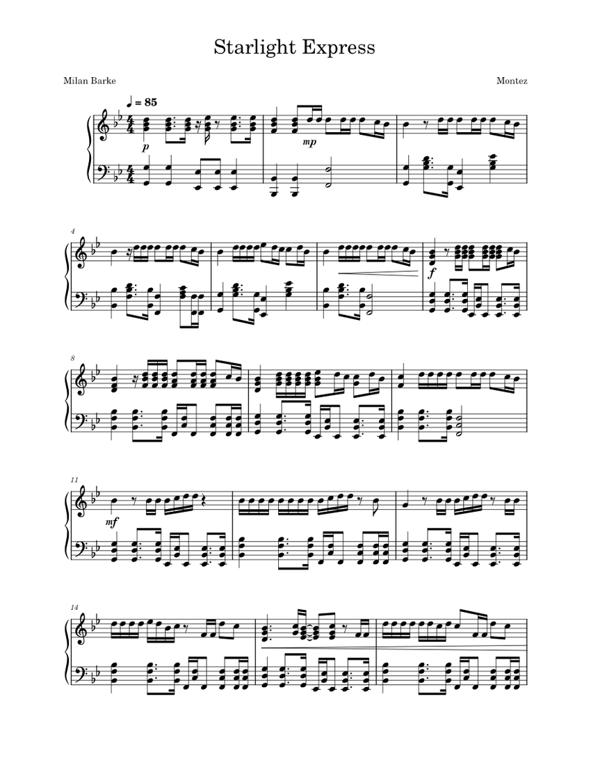 Starlight Express – Montez Sheet music for Piano (Solo) | Musescore.com