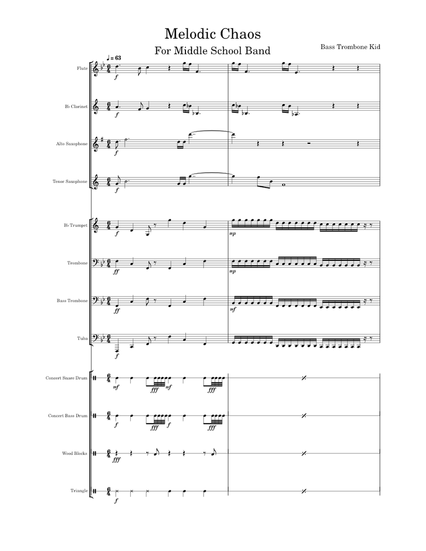 Melodic Chaos Sheet music for Trombone, Tuba, Trombone bass, Flute ...