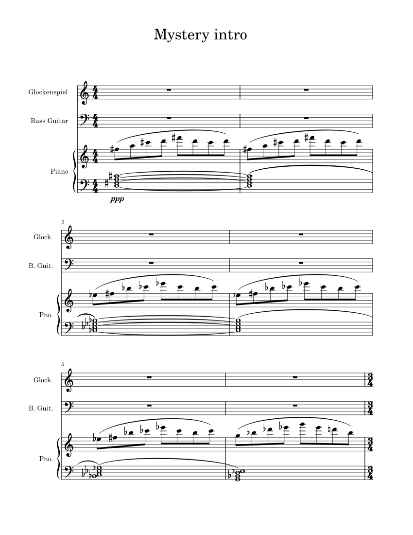 Mystery intro music Sheet music for Piano, Glockenspiel, Bass guitar ...