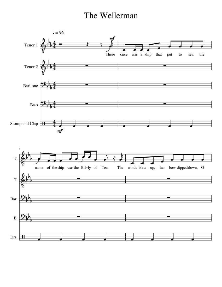 The Wellerman Sheet music for Tenor, Bass voice, Baritone, Drum group ...