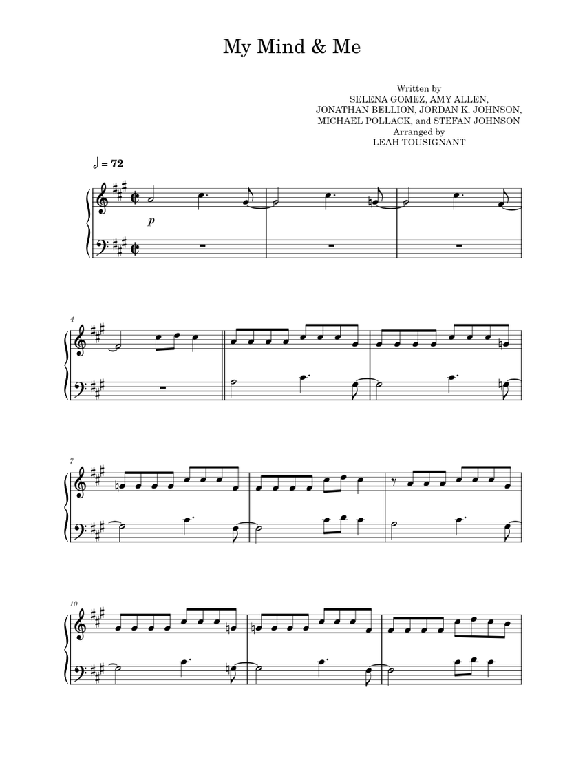 My Mind & Me – Selena Gomez (Sample) Sheet music for Piano (Solo ...