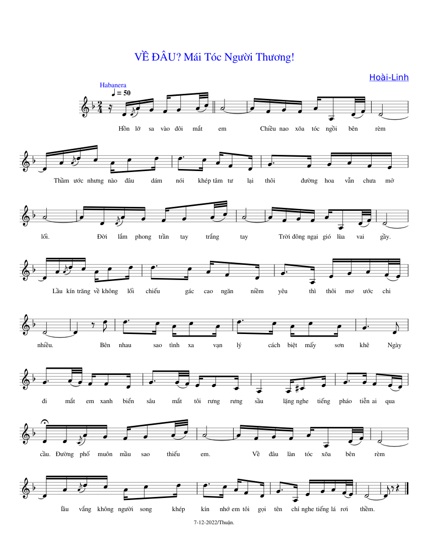 VỀ_ĐÂU__Mái_Tóc_Người_Thương! Sheet music for Piano (Solo) Easy ...