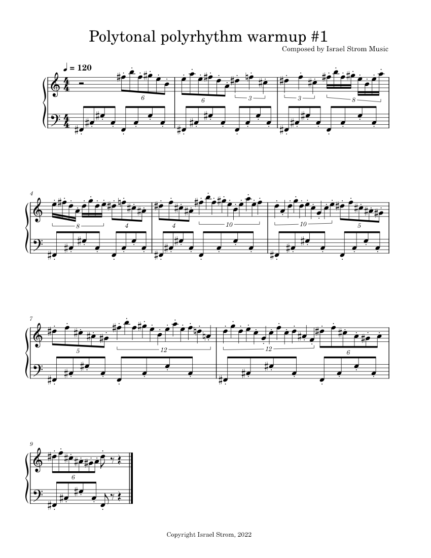Polytonal polyrythm warmup #1 – Israel Strom Sheet music for Piano ...