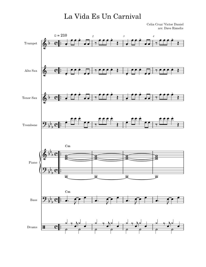 La Vida es un Carnaval – Celia Cruz Sheet Music with Chords for Piano ...