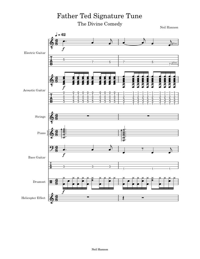 Father Ted Theme Sheet Music and Tab for Piano, Guitar, Bass guitar ...