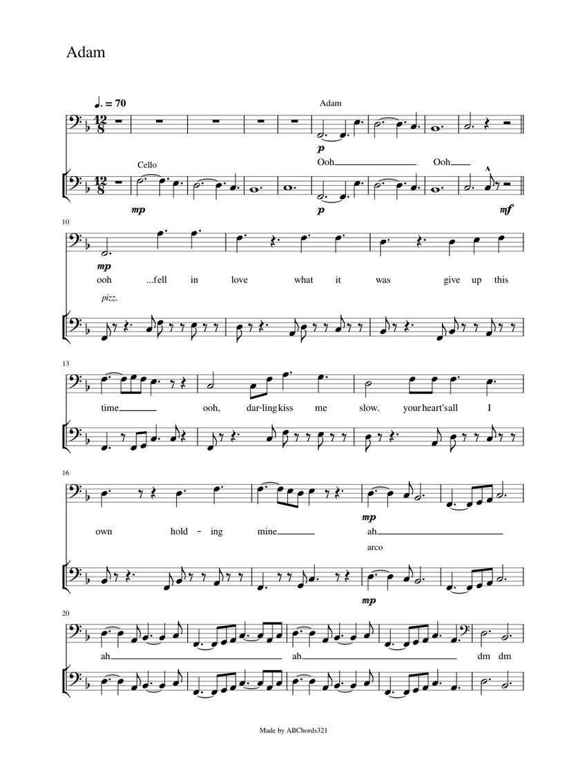 Adam Sheet music for Bass voice, Cello (Mixed Duet) | Musescore.com