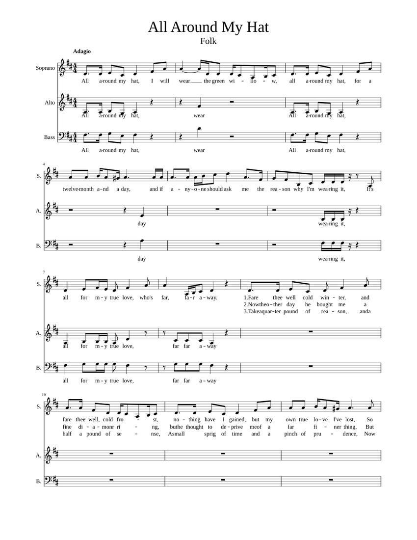 All Around My Hat Sheet Music for Bass guitar (Choral) | MuseScore.com