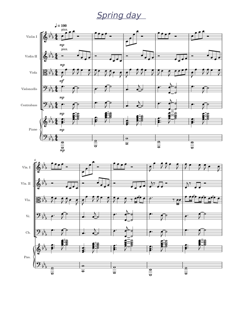 Spring day BTS Sheet music for Piano, Contrabass, Violin, Viola & more ...
