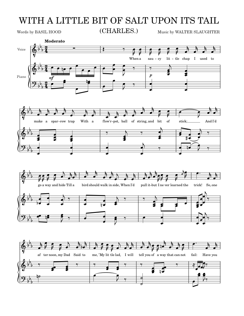 With a Little Bit of Salt Upon Its Tail – Walter Slaughter Sheet music ...