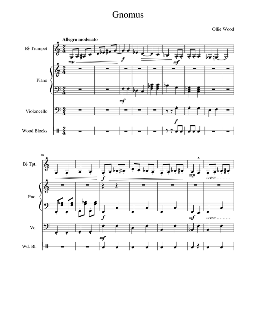 Gnomus Sheet music for Piano, Trumpet in b-flat, Cello, Woodblock ...