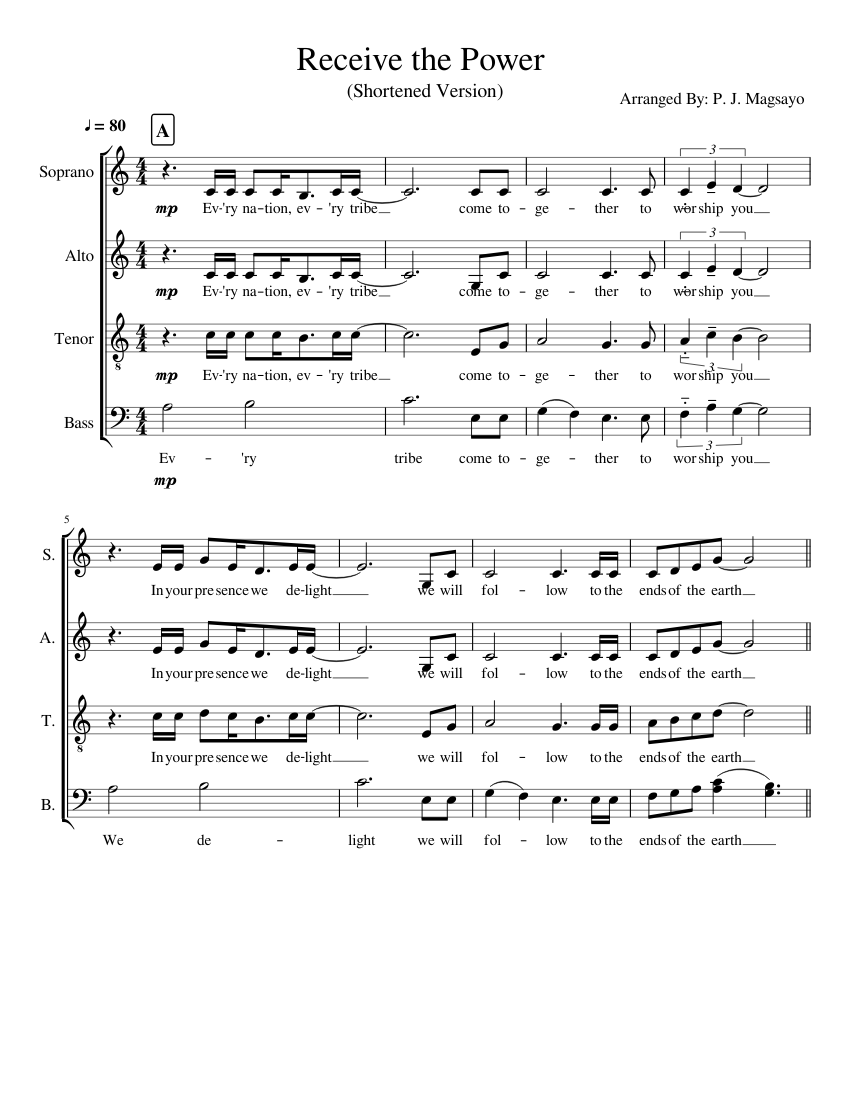 Receive the Power Sheet Music for Soprano, Alto, Tenor, Bass voice ...