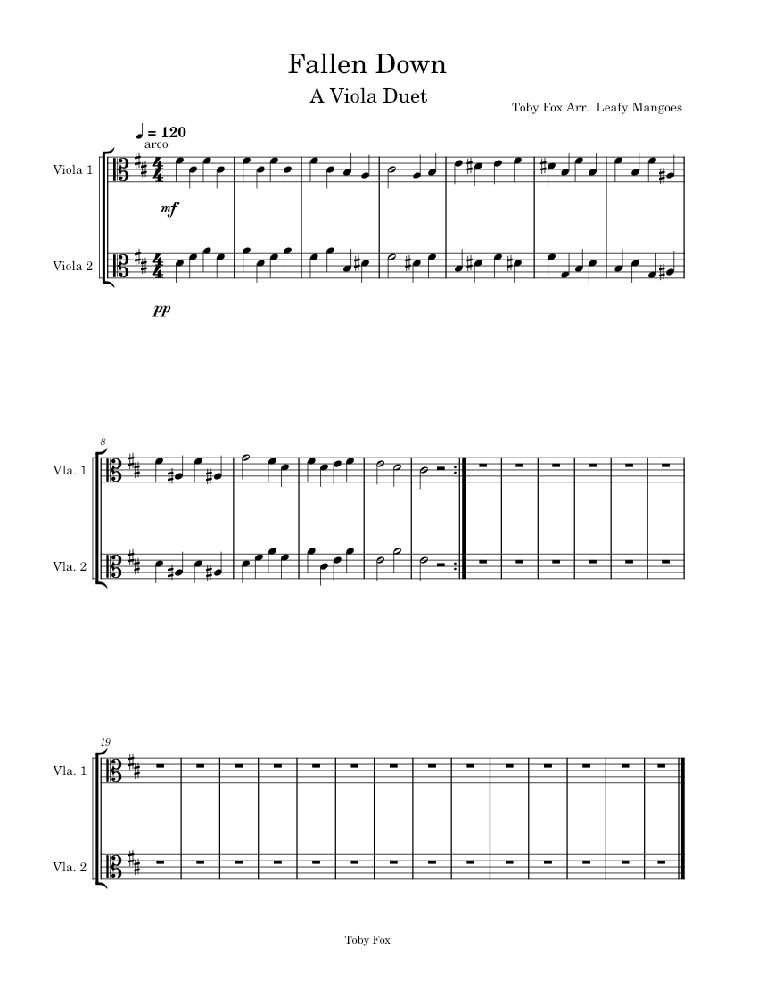 Fallen Down – By Toby Fox Sheet Music for Viola (String Duet ...