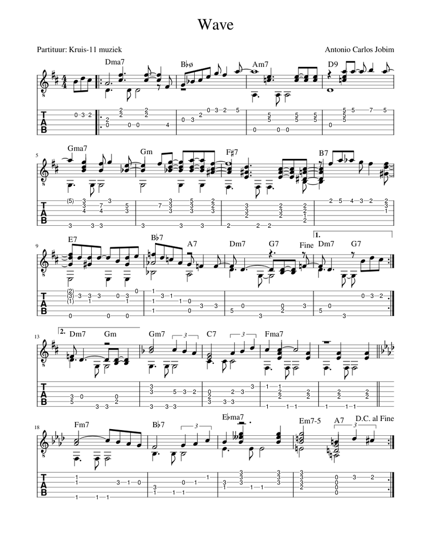 Antônio Carlos Jobim - Wave – guitar TAB Sheet music for Guitar (Solo ...