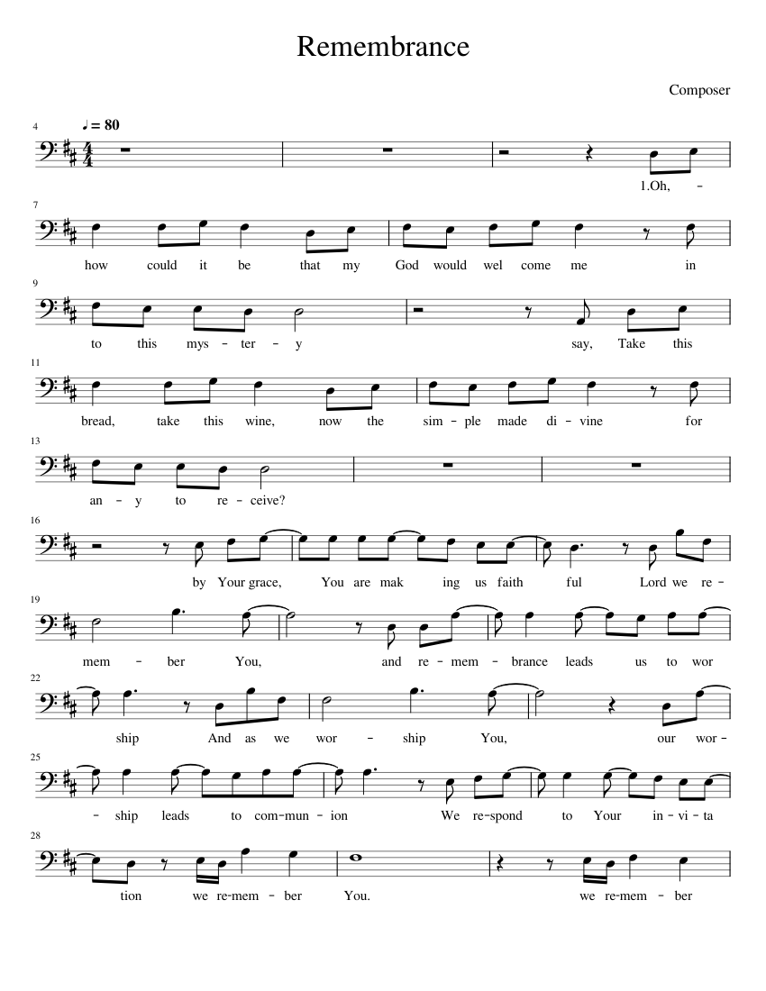 Remembrance Sheet Music for Piano (Solo) Easy | MuseScore.com