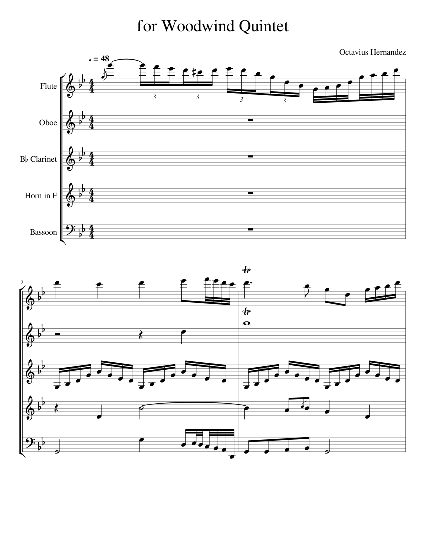 for_Woodwind_Quintet Sheet music for Flute, Oboe, Clarinet in b-flat ...