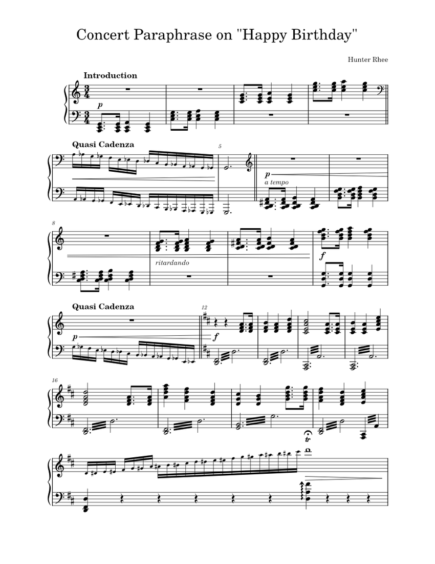 Concert Paraphrase on "Happy Birthday" Sheet Music for Piano (Solo ...