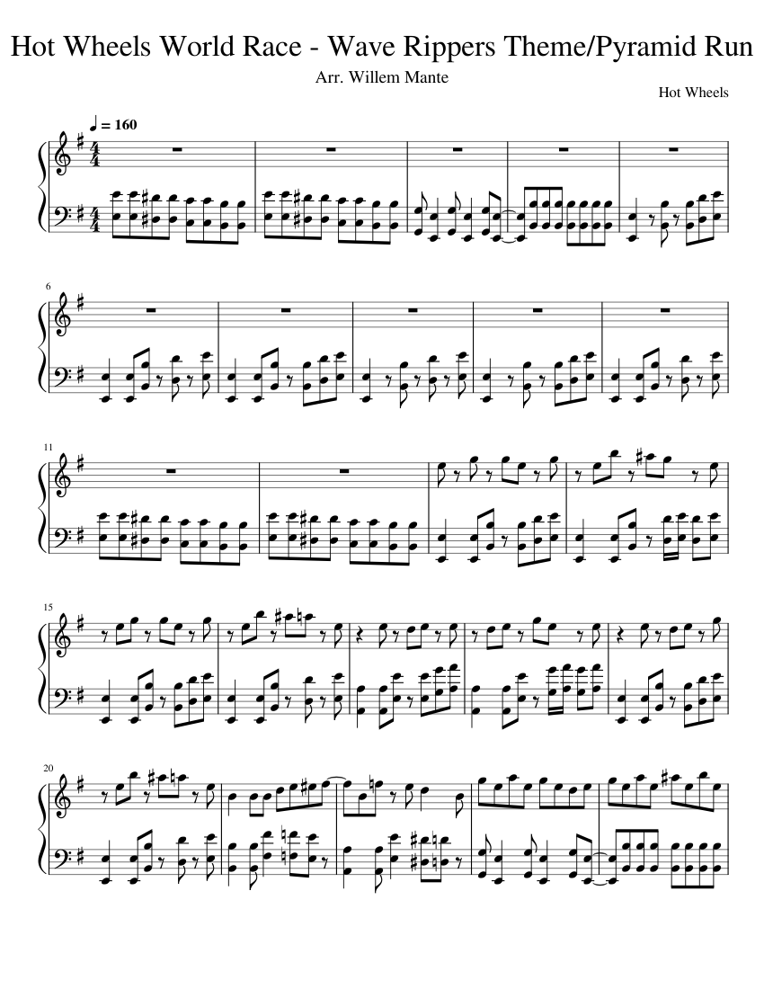 Wave Rippers Theme - Hot Wheels Sheet Music for Piano (Solo ...