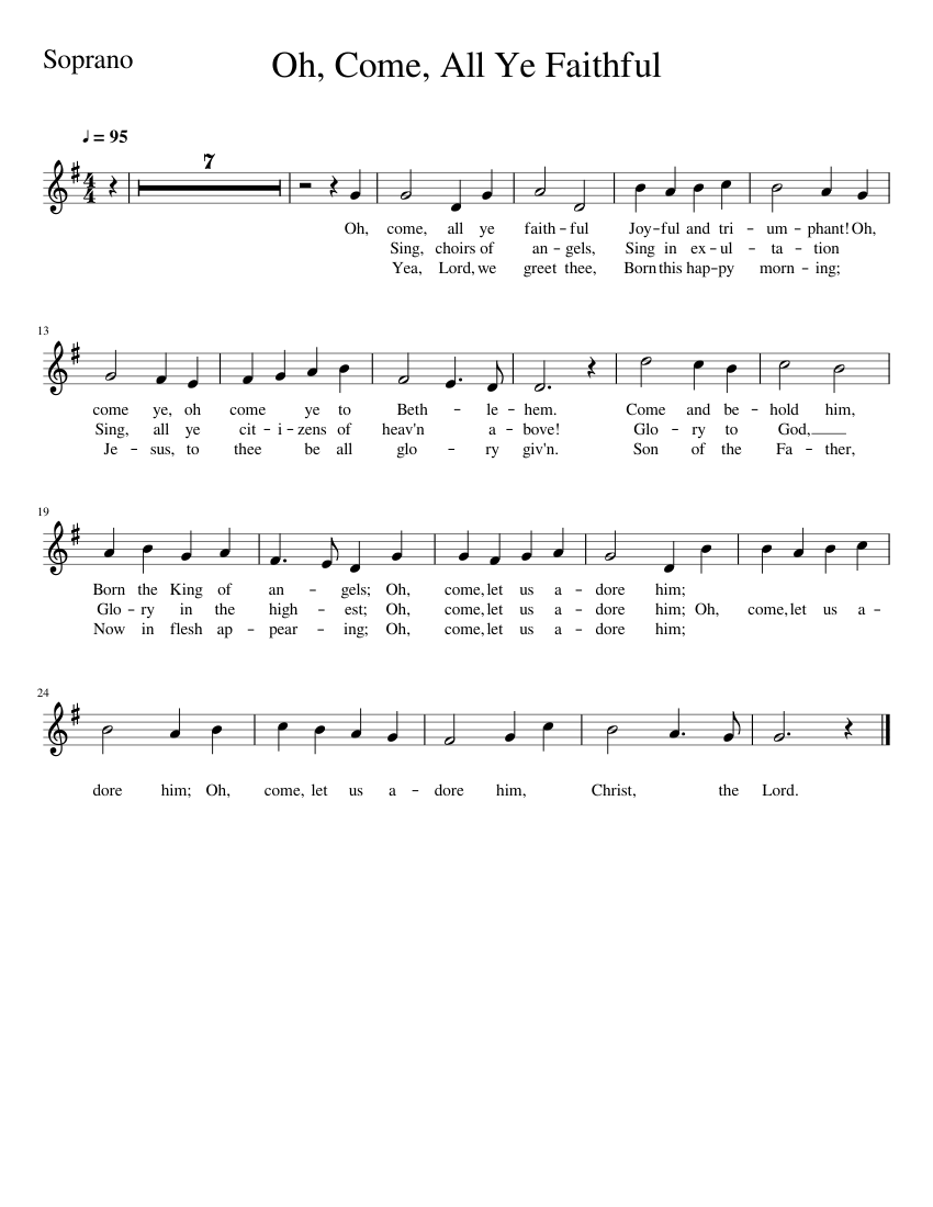 Oh, Come, All Ye Faithful (Soprano) Sheet Music for Soprano (Solo ...