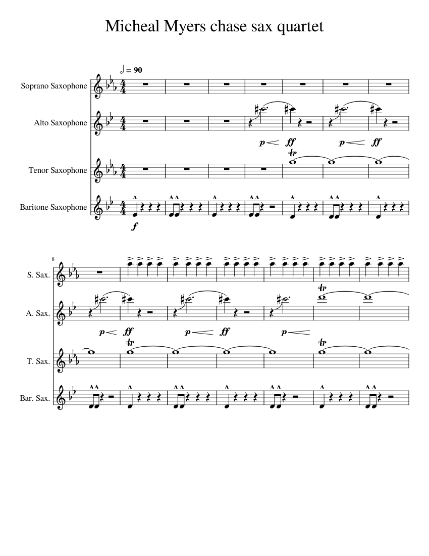 Micheal_Myers_chase_sax_quartet Sheet music for Saxophone alto ...