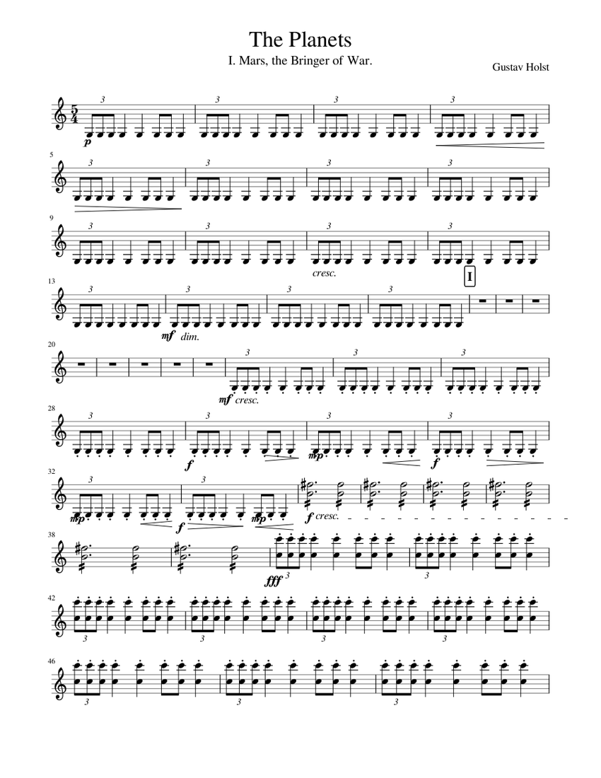 I. Mars, the Bringer of War. Sheet Music for Violin (Solo) | MuseScore.com