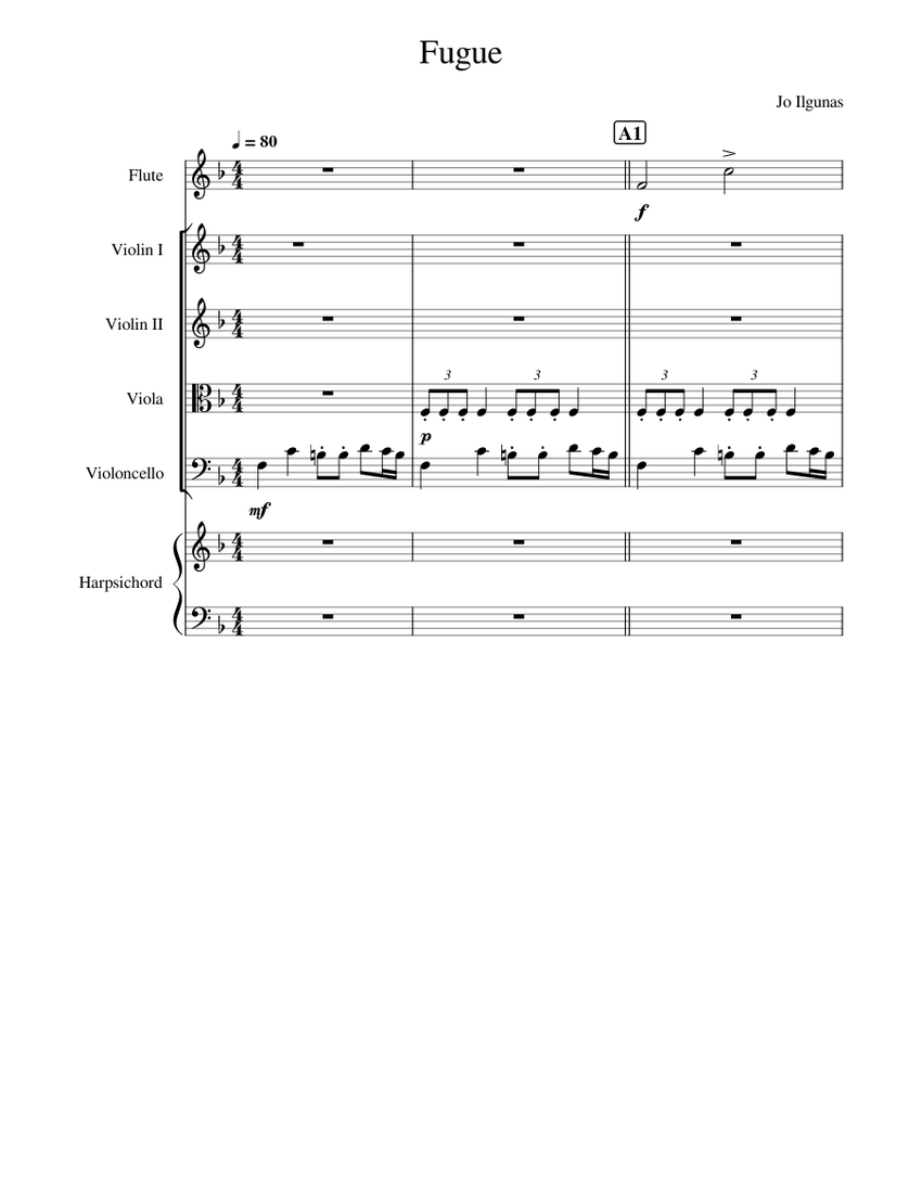 Fugue Sheet music for Harpsichord, Flute, Violin, Viola & more ...