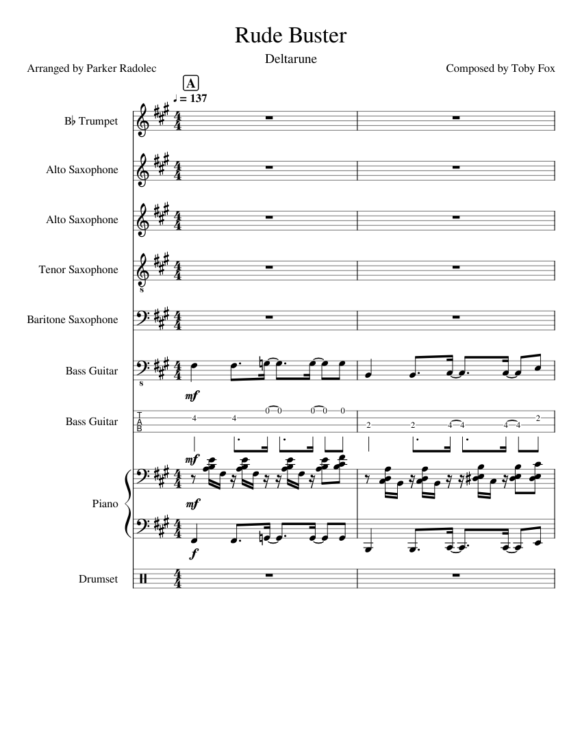 Rude Buster - Toby Fox Sheet Music and Tab for Piano, Saxophone alto ...