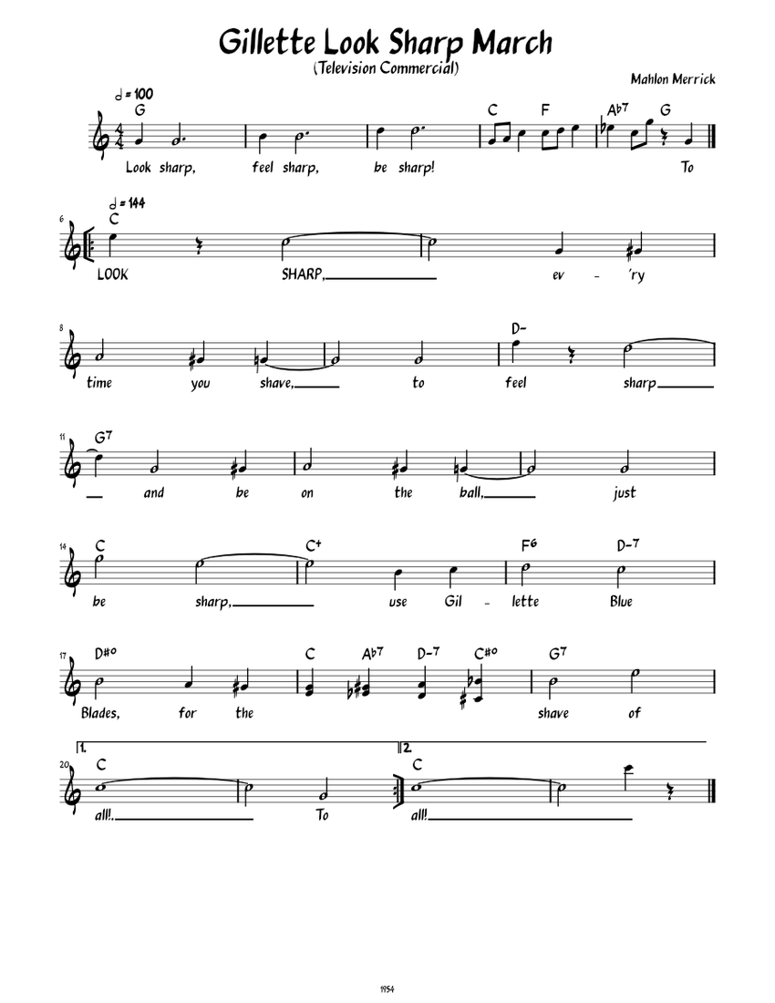 Gillette Look Sharp March (Lead sheet with lyrics ) Sheet Music with ...