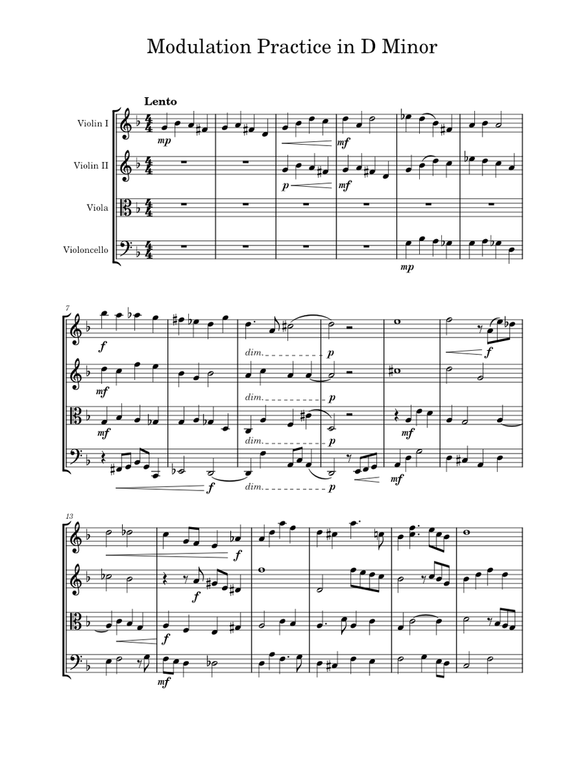 Modulation Practice in D Minor Sheet music for Violin, Viola, Cello (String Quartet) | Musescore.com
