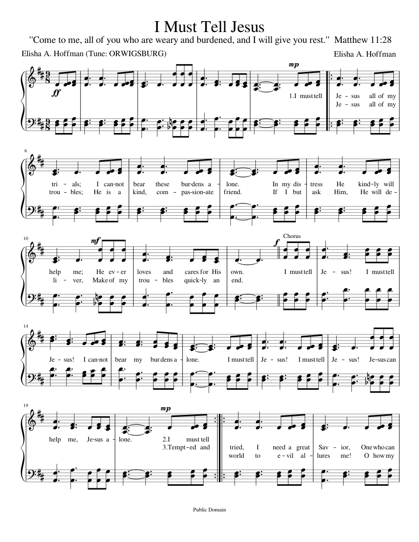 I Must Tell Jesus Sheet Music for Piano (Solo) easy | MuseScore.com