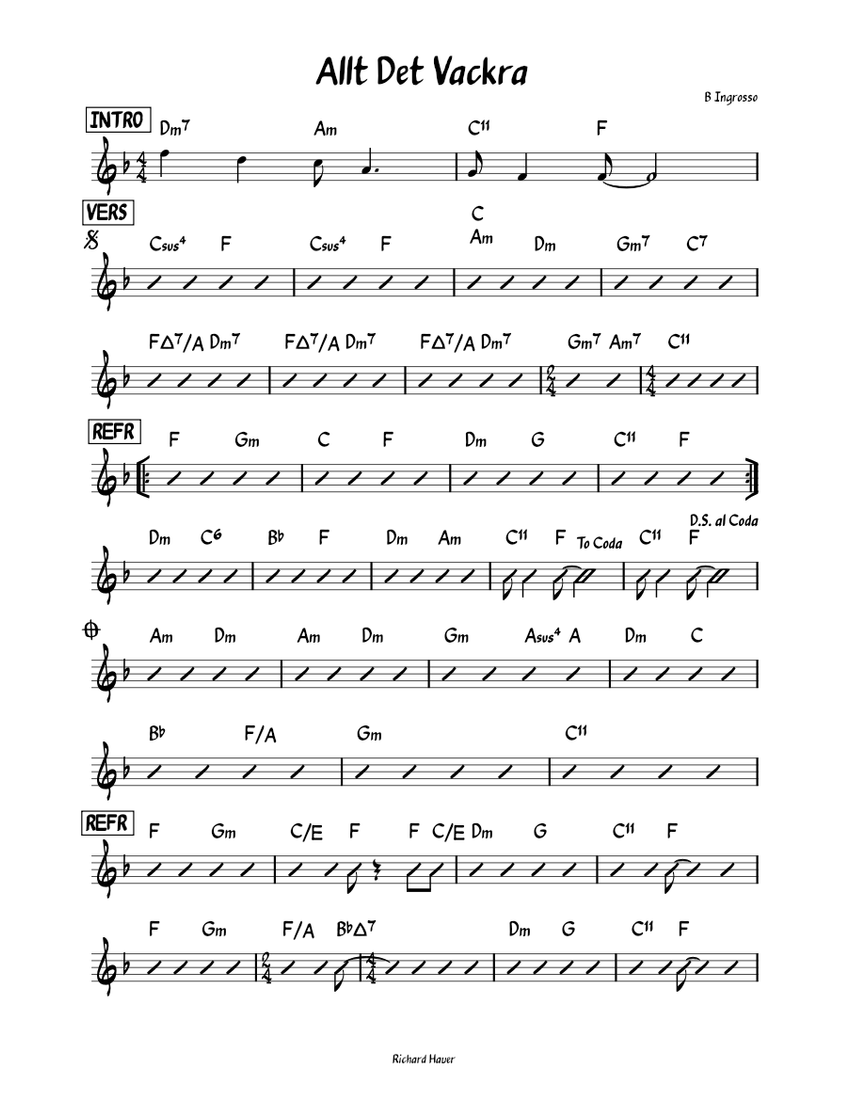 Allt Det Vackra – Benjamin Ingrosso Sheet Music with Chords for Piano ...