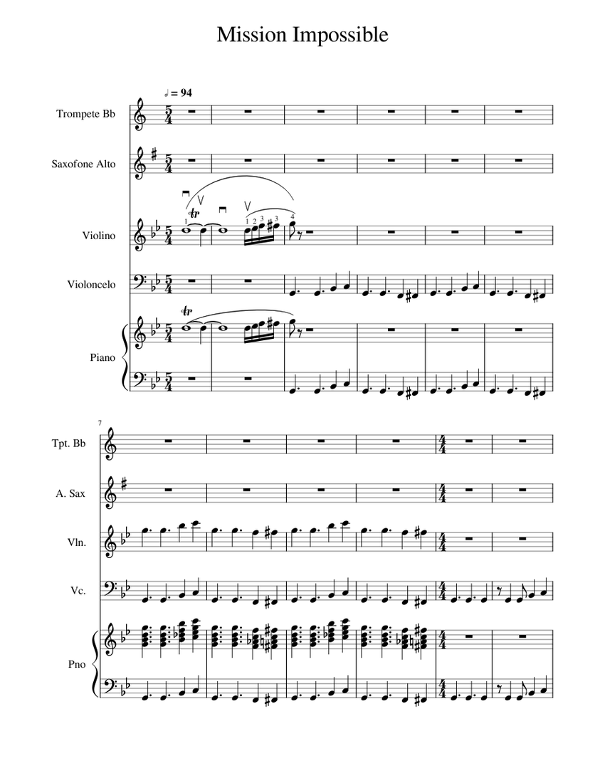 Mission Impossible Sheet music for Piano, Saxophone alto, Trumpet in b ...