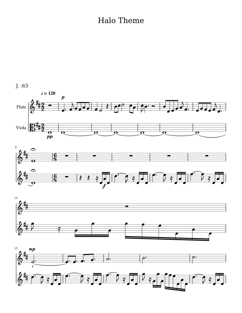 Halo Theme Sheet music for Flute, Viola (Mixed Duet) | Musescore.com