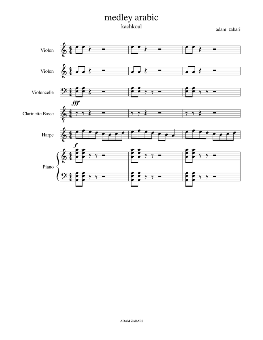 medley arabic Sheet music for Piano, Clarinet bass, Violin, Cello ...