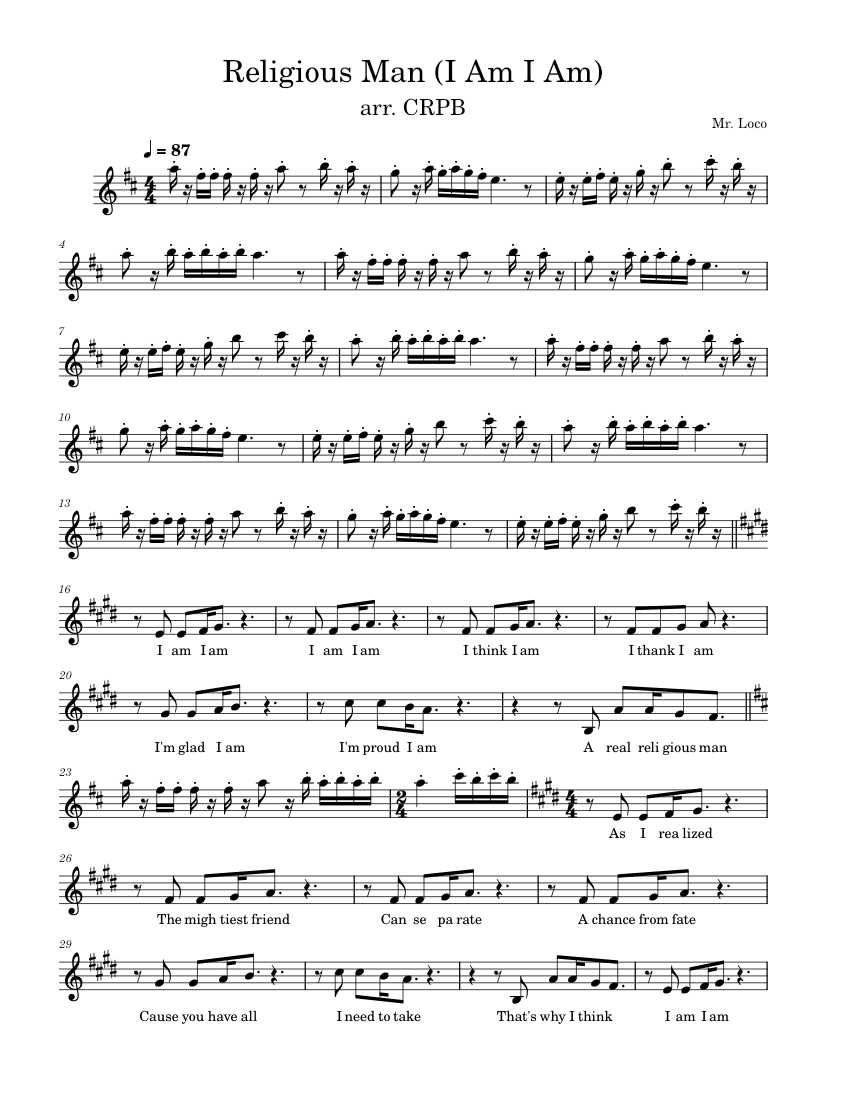 Religious man – Mister Loco Religious Man I Am I Am (solo violin) Sheet ...