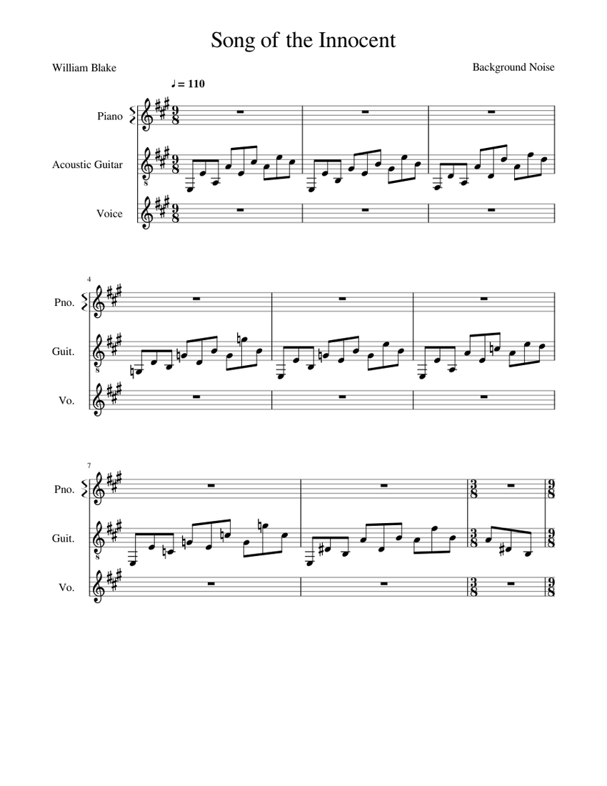 Song of the Innocent Sheet music for Piano, Vocals, Guitar (Piano-Voice ...