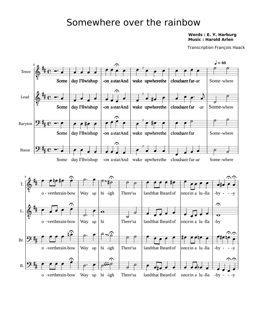 Somewhere over the rainbow Sheet music for Bass voice, Vocals, Baritone ...