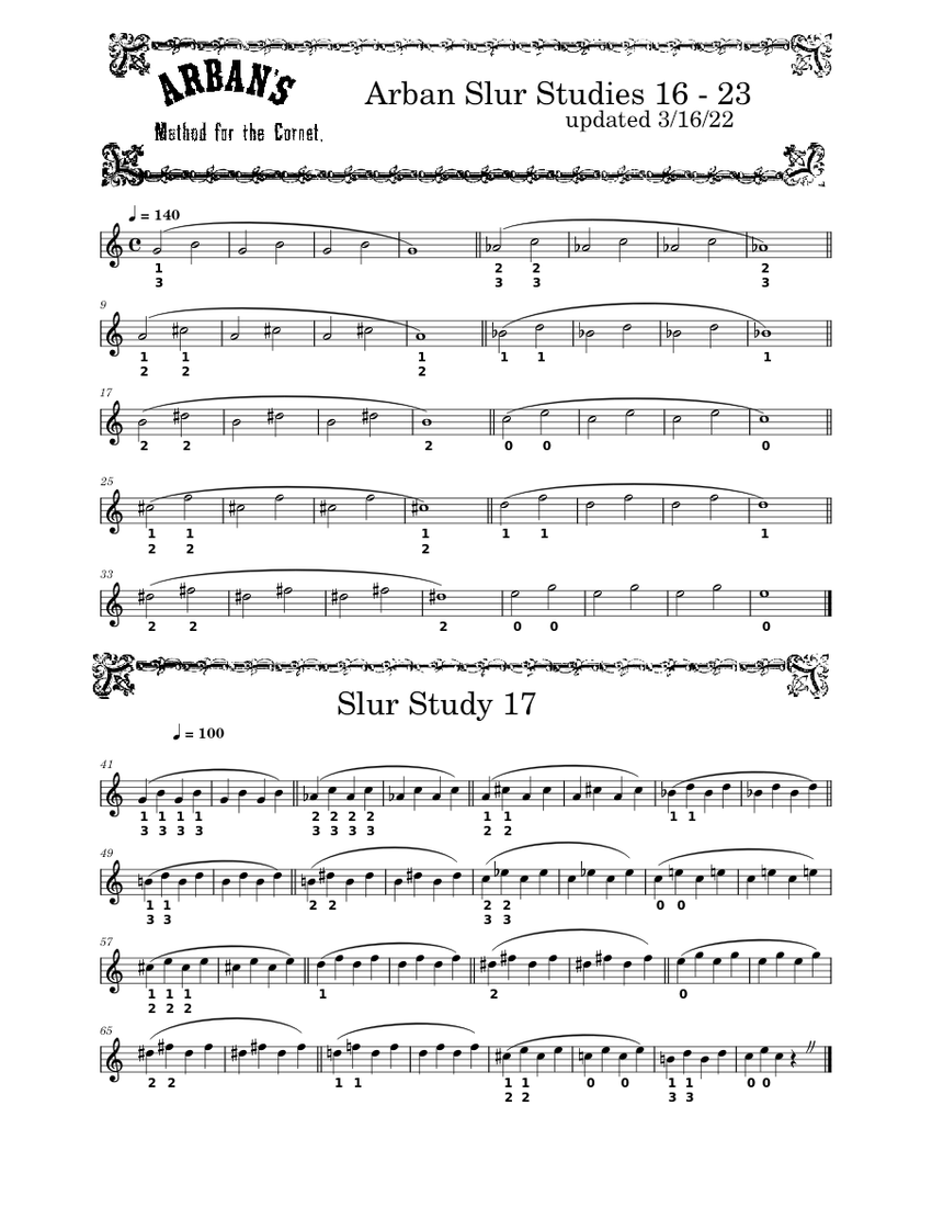 Arban Trumpet Method - Slur Studies 16 - 23 Sheet music for Cornet ...