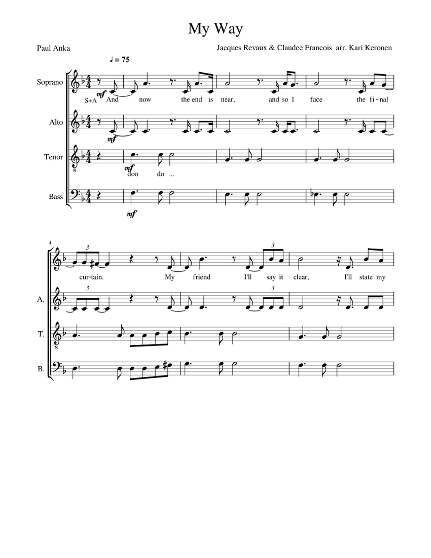 My way – Frank Sinatra My Way Sheet Music for Soprano, Alto, Tenor ...