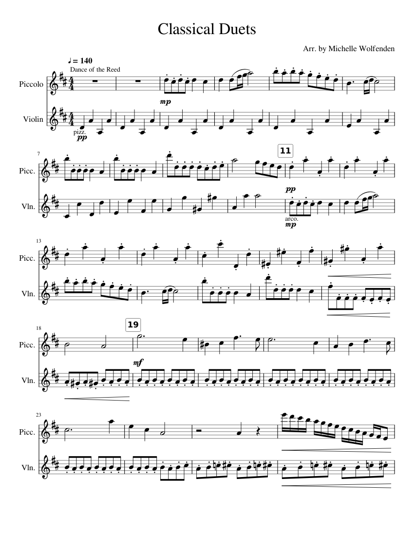 Classical Duets Sheet music for Flute piccolo, Violin (Mixed Duet ...