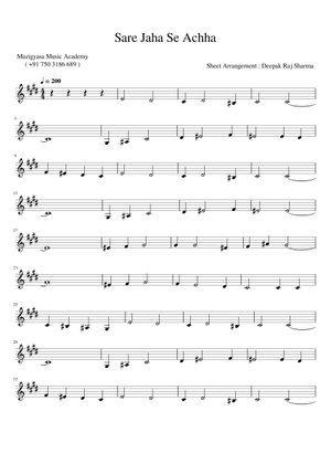 Sare Jaha Se Acha - Pt. Ravi Shankar Sheet Music and Tab for Guitar ...