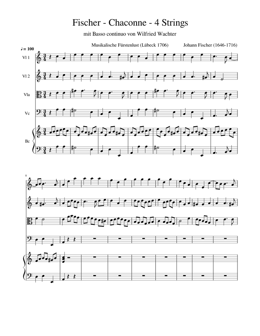 Fischer - Chaconne - 4 Strings Sheet music for Harpsichord, Violin ...