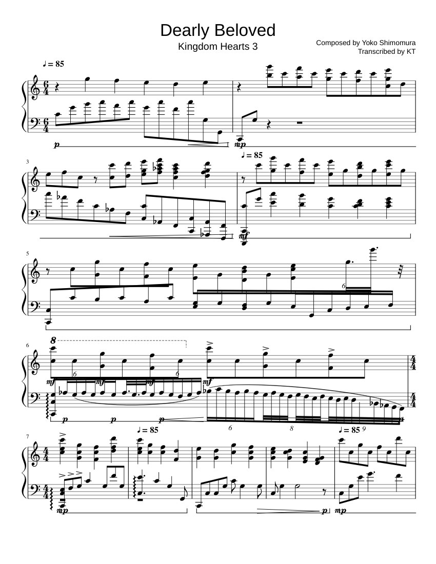 Dearly Beloved (Kingdom Hearts 3) - Yoko Shimomura; KT Sheet music for Piano (Solo) | Musescore.com