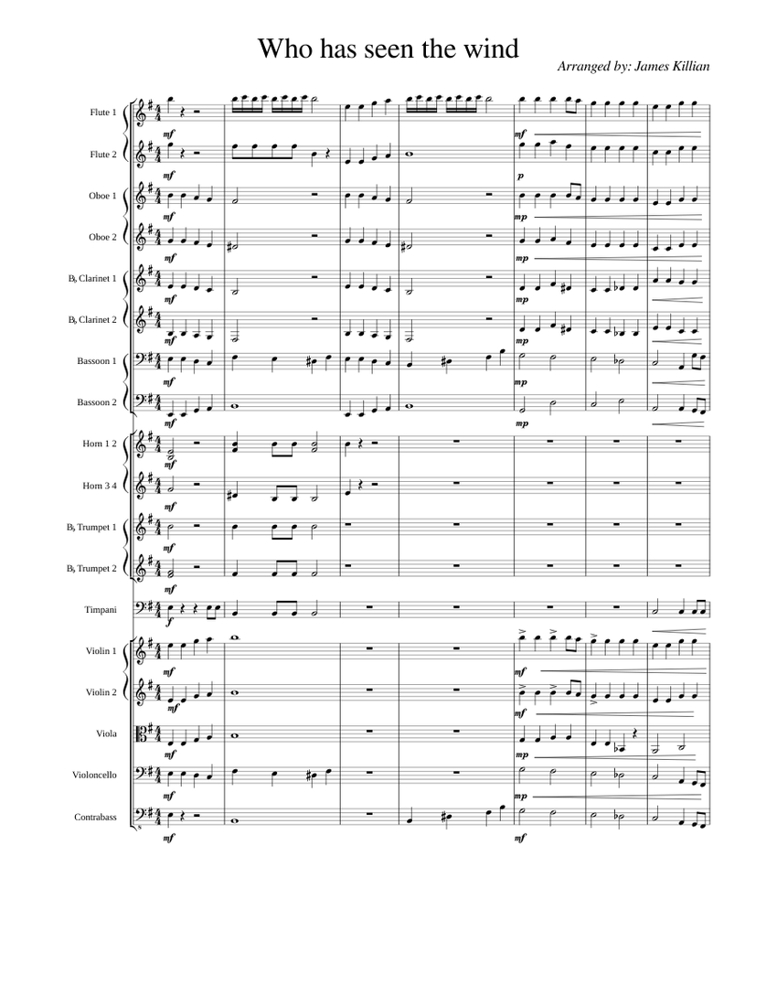 Who has seen the wind Sheet music for Flute, Oboe, Bassoon, Timpani ...