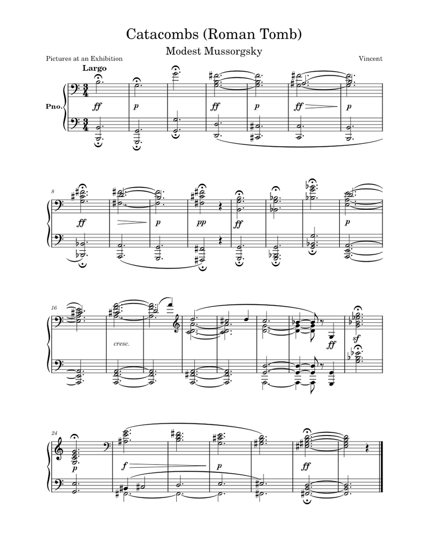 Mussorgsky - Catacombs (Roman Tomb) Sheet Music for Piano (Solo) easy ...