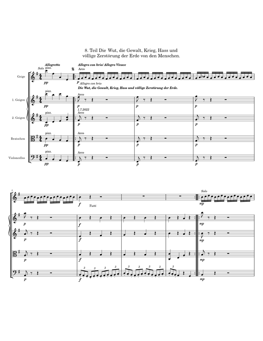 8. Solo und S Sheet music for Violin, Strings group (String Quintet) | Musescore.com