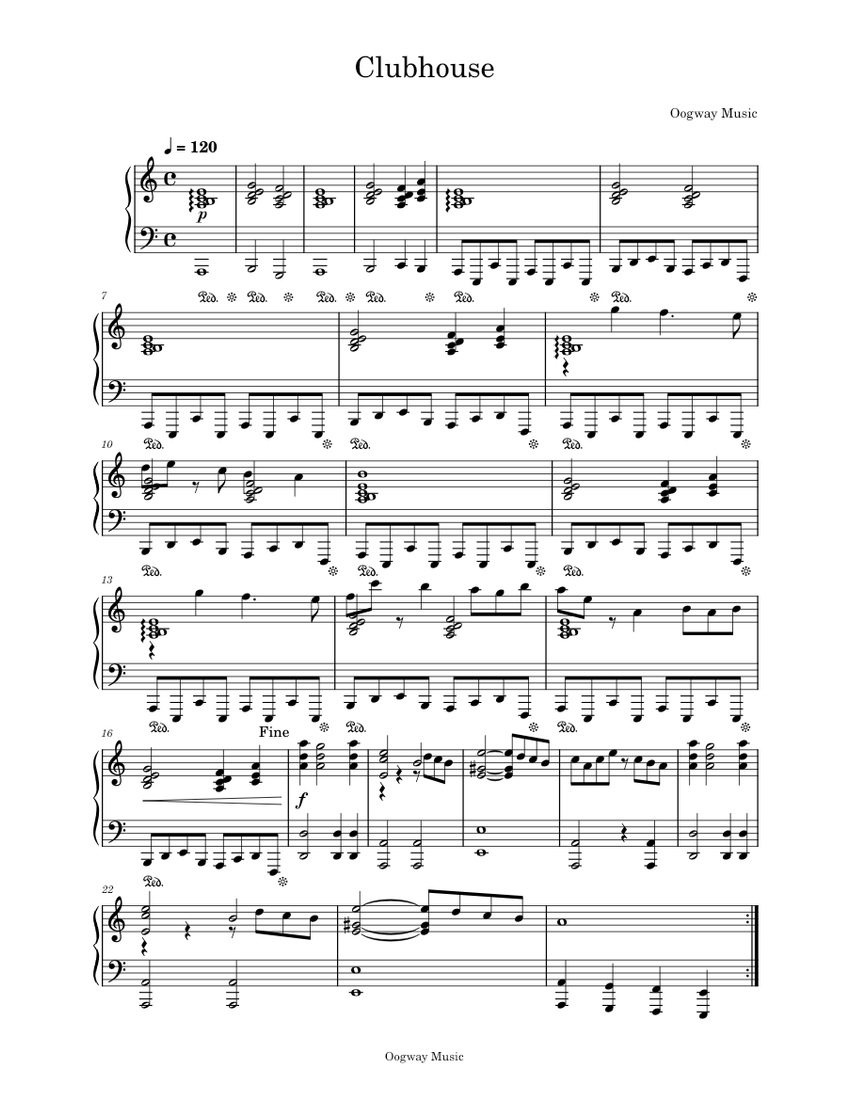 Clubhouse Sheet Music for Piano (Solo) Easy | MuseScore.com