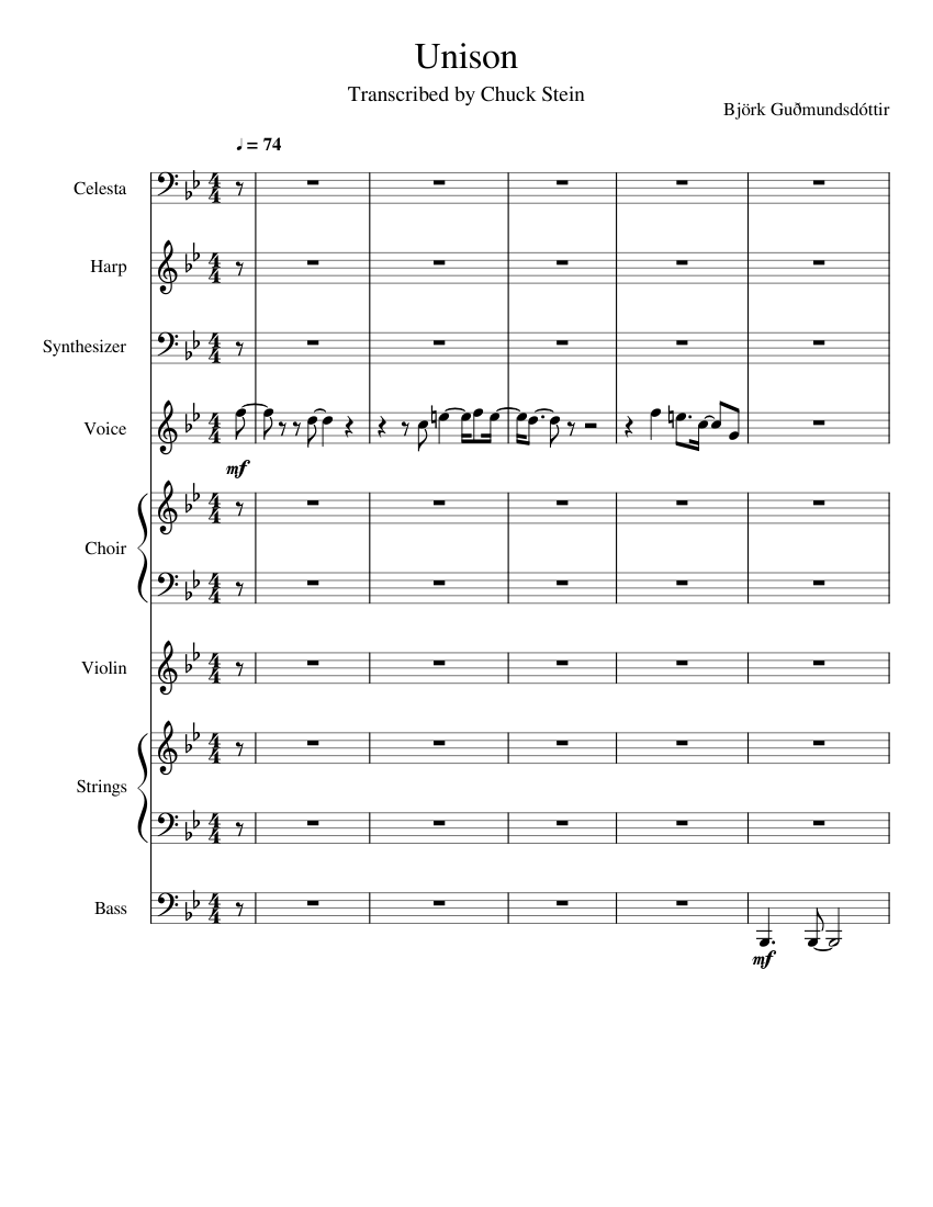 Bjork - Unison Sheet Music with Chords for Vocals, Female, Celesta ...