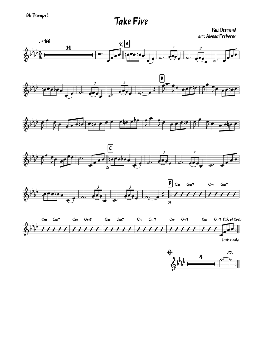 Take Five Bb Trumpet Sheet Music for Piano (Solo) easy | MuseScore.com