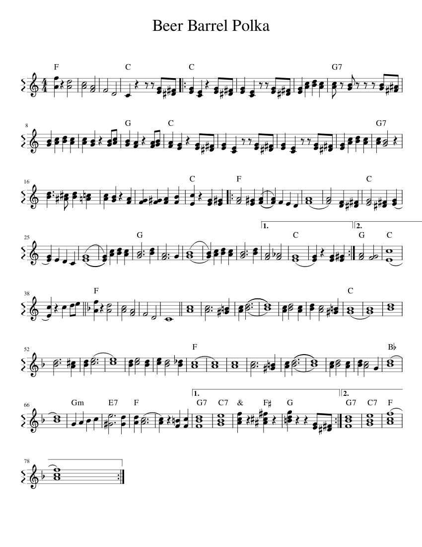 Beer Barrel Polka Sheet Music with Chords for Accordion (Solo ...